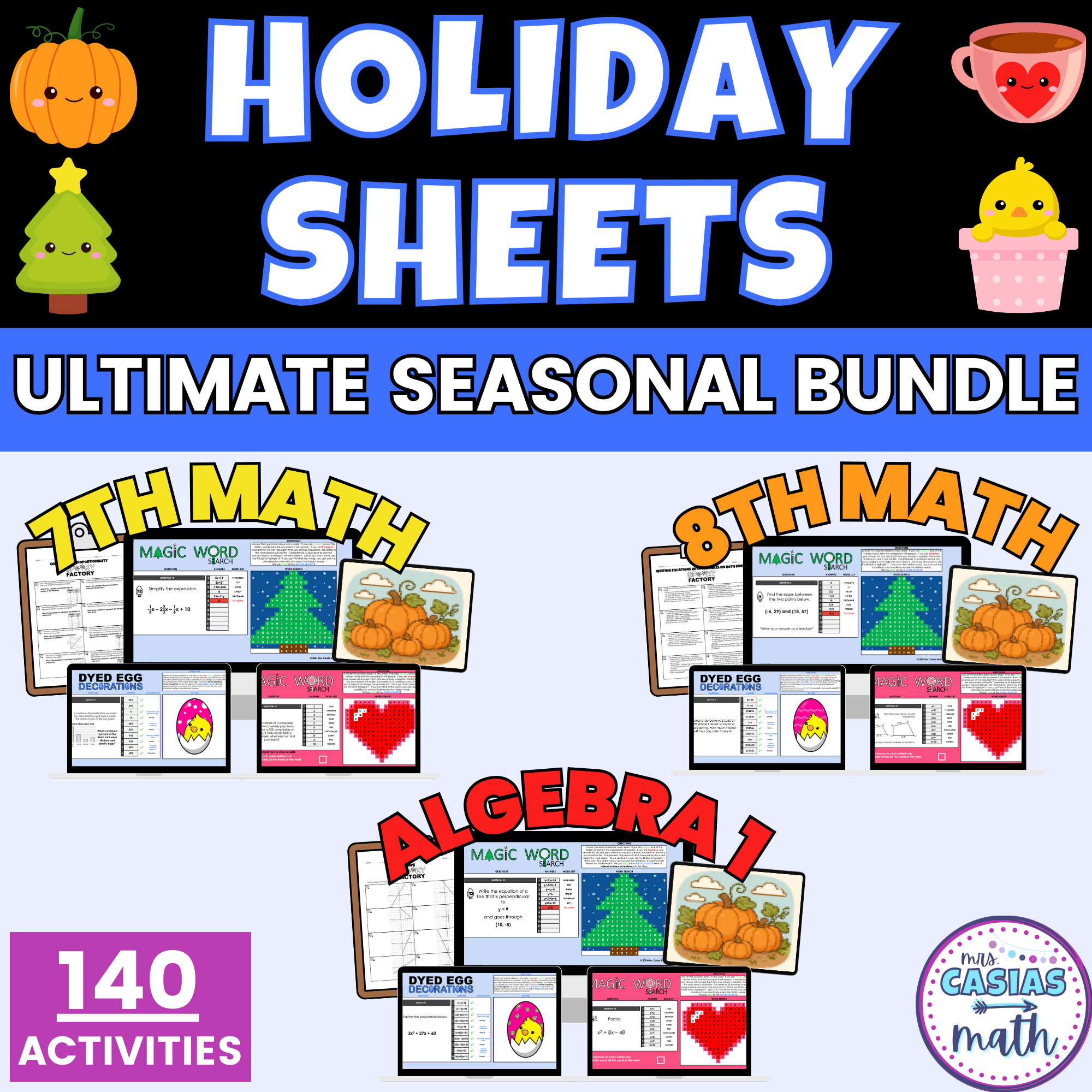 7th Math, 8th Math, and Algebra 1 Seasonal Activities Ultimate Bundle ...