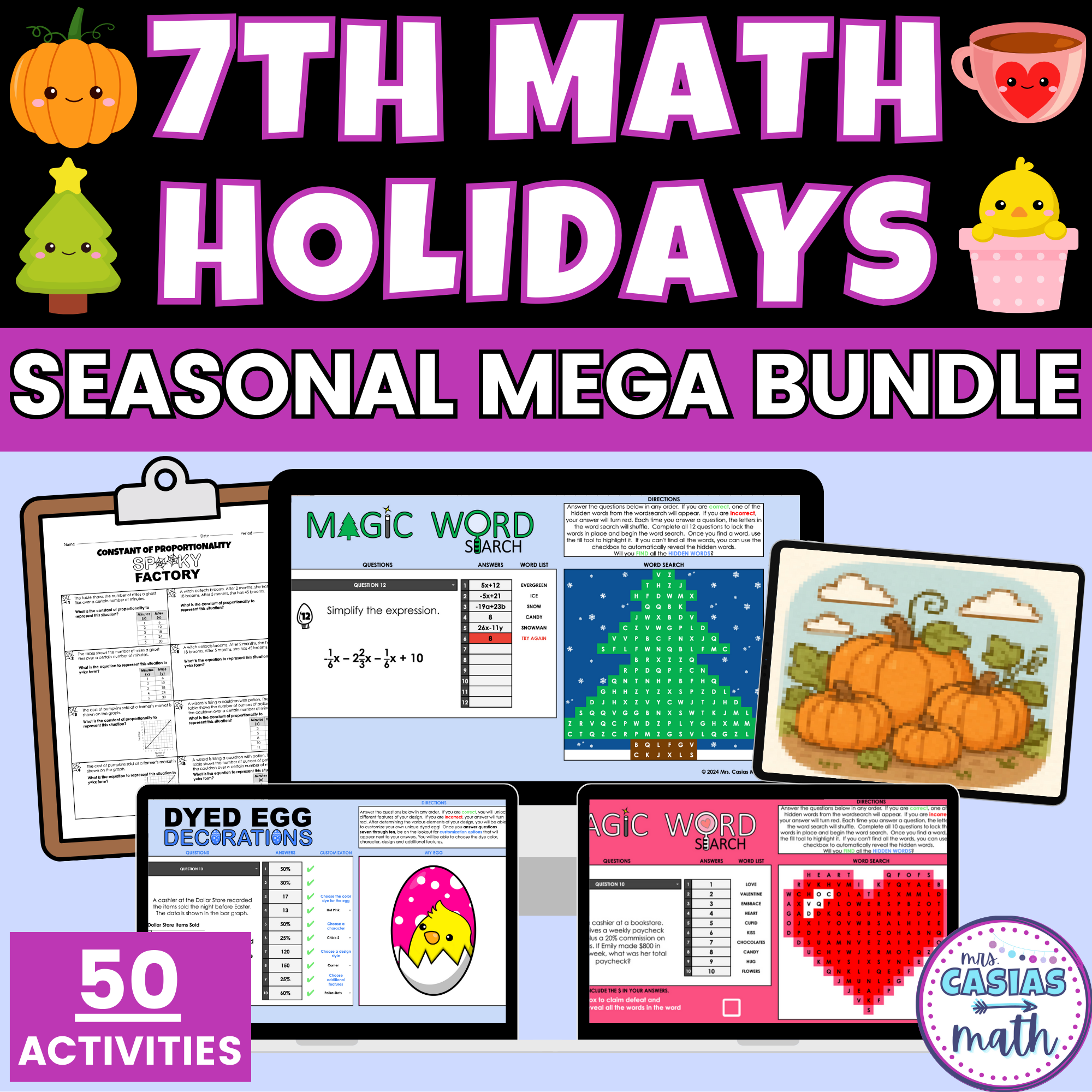 7th Grade Math Seasonal Holidays Activities Mega Bundle Digital and Wo ...