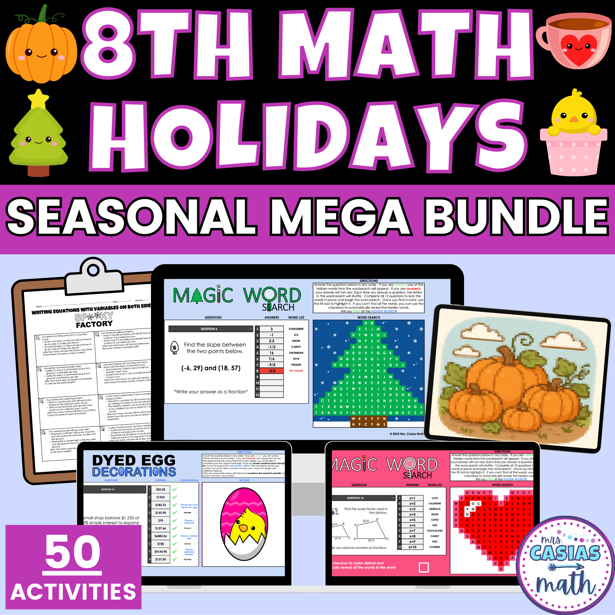 8th Grade Math Seasonal Holidays Activities Mega Bundle Digital and Wo – Casias Math