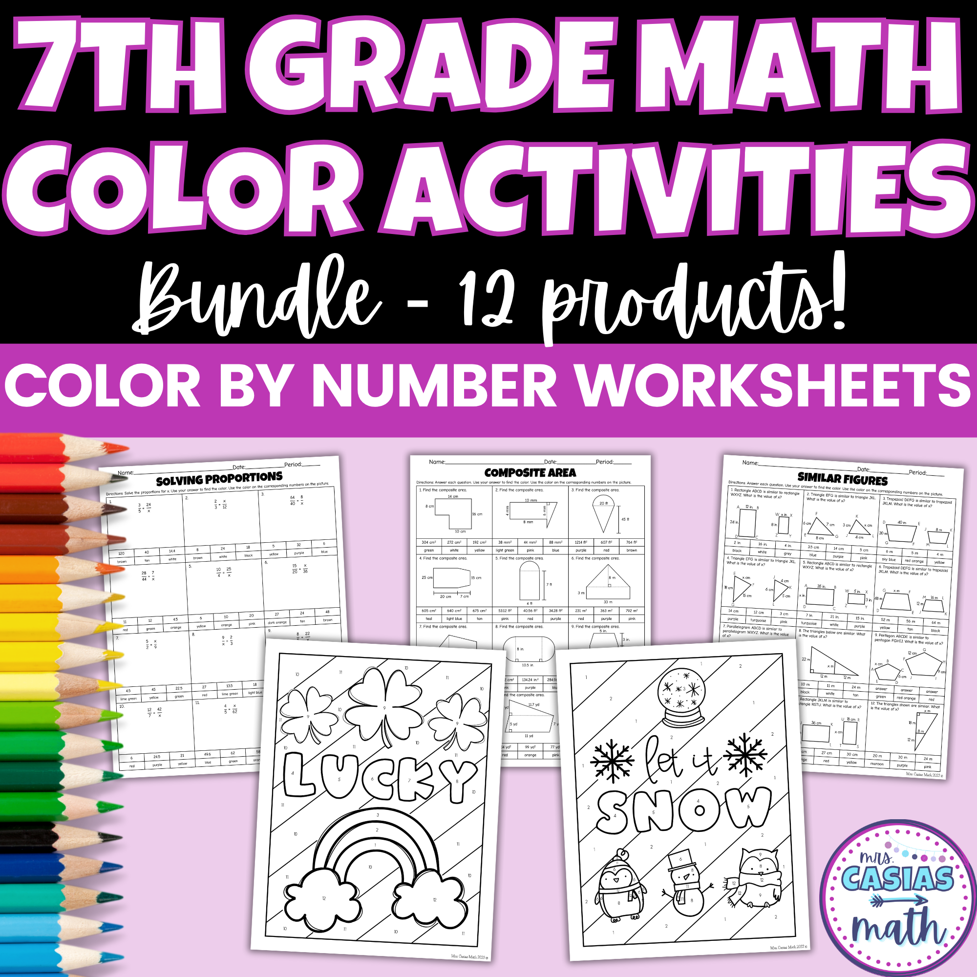 7th Grade Math Seasonal Coloring Activity Worksheets Bundle – Casias Math