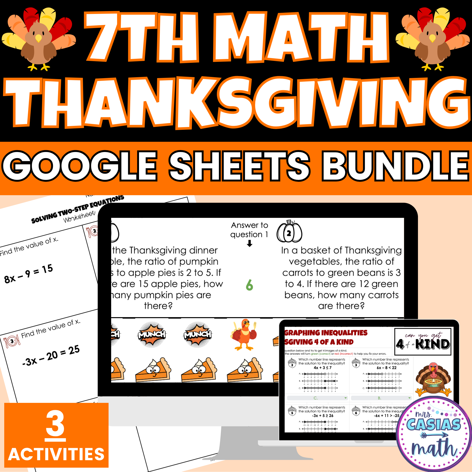 Thanksgiving Math Activities 7th Grade Google Sheets and Worksheets BU ...