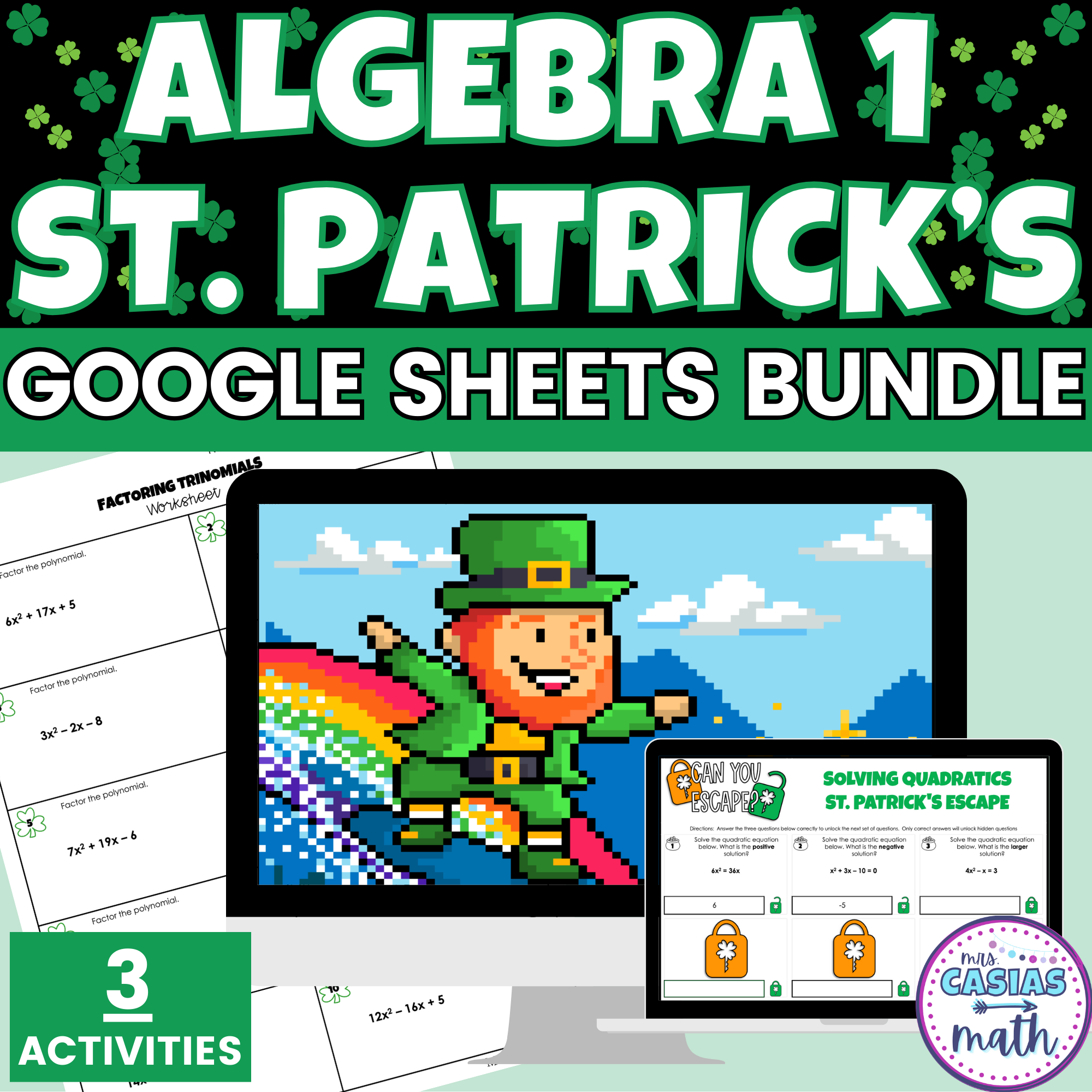 Algebra 1 St Patricks Day Activities Google Sheets Digital & Worksheet ...