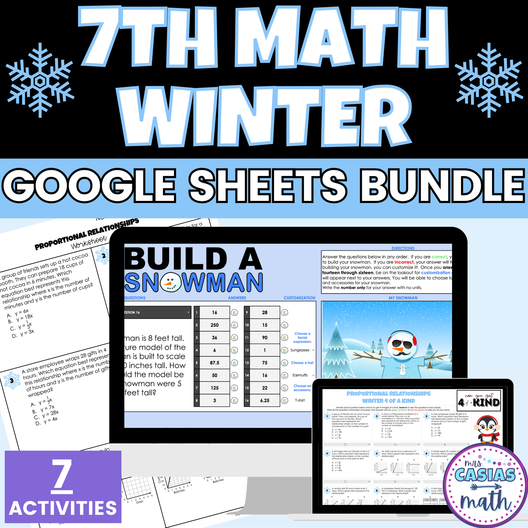 7th Grade Math Winter Activities Digital Google Sheets and Worksheets ...