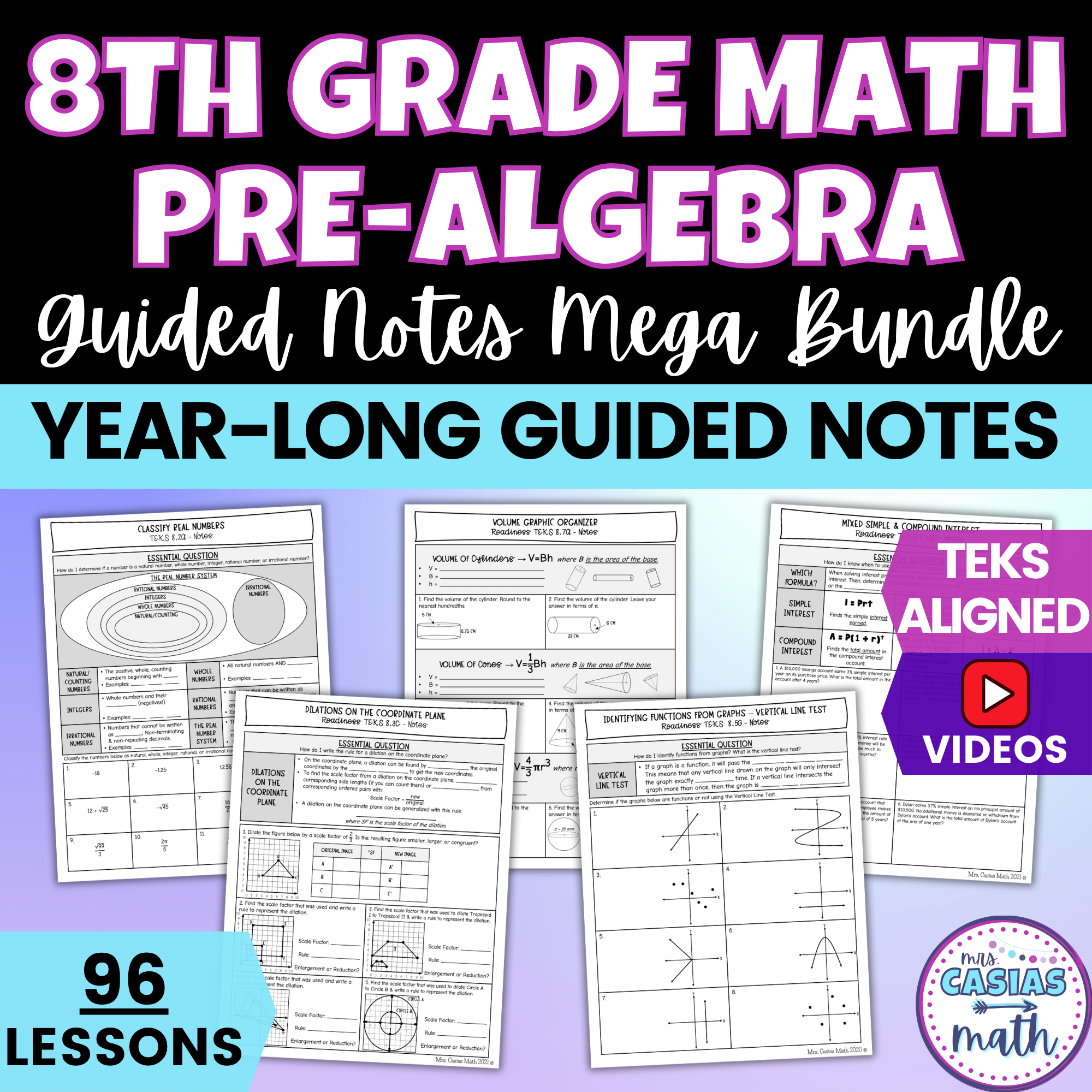 8th Grade Math Guided Notes Lessons BUNDLE Entire Year – Casias Math