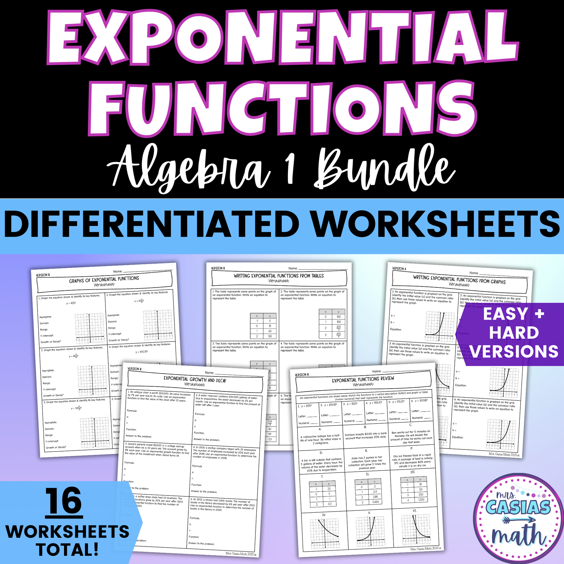 Exponential Functions Algebra 1 Worksheets
