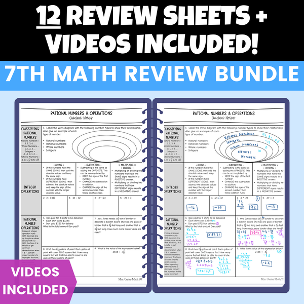 7th Grade Math STAAR Review BUNDLE - Review Sheets, Mini Quizzes, Work ...