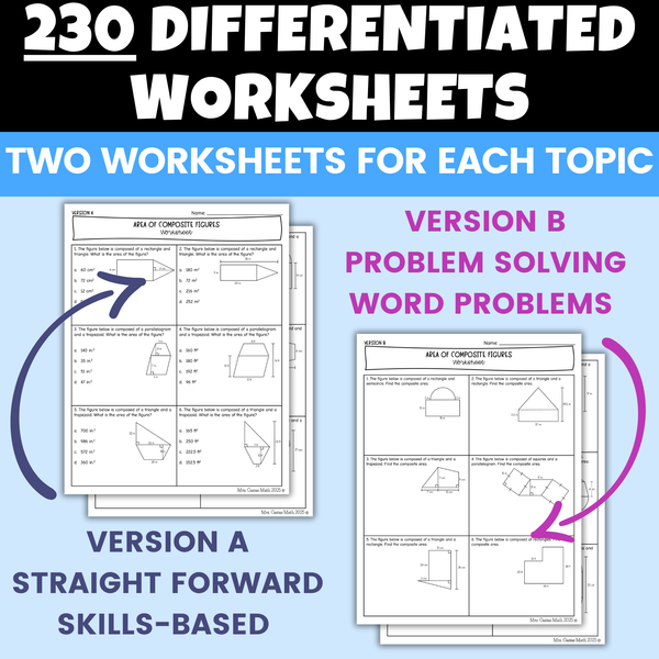 7th Grade Math Differentiated Worksheets Mega Bundle Entire Year ...