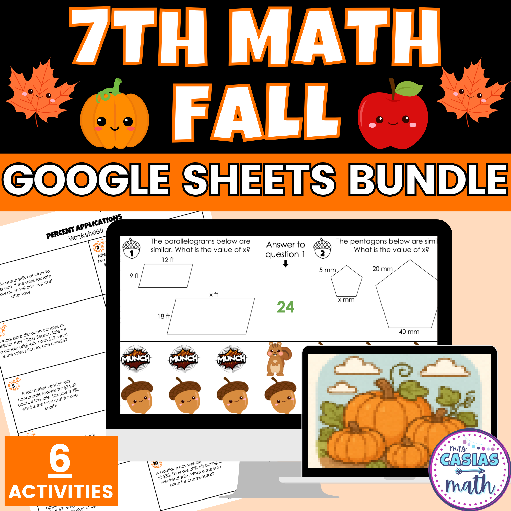 Fall Math Activities 7th Grade Google Sheets and Worksheets BUNDLE ...