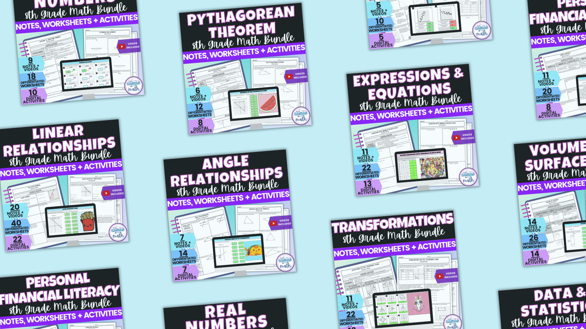 8th Notes Worksheets Activities Bundle – Casias Math