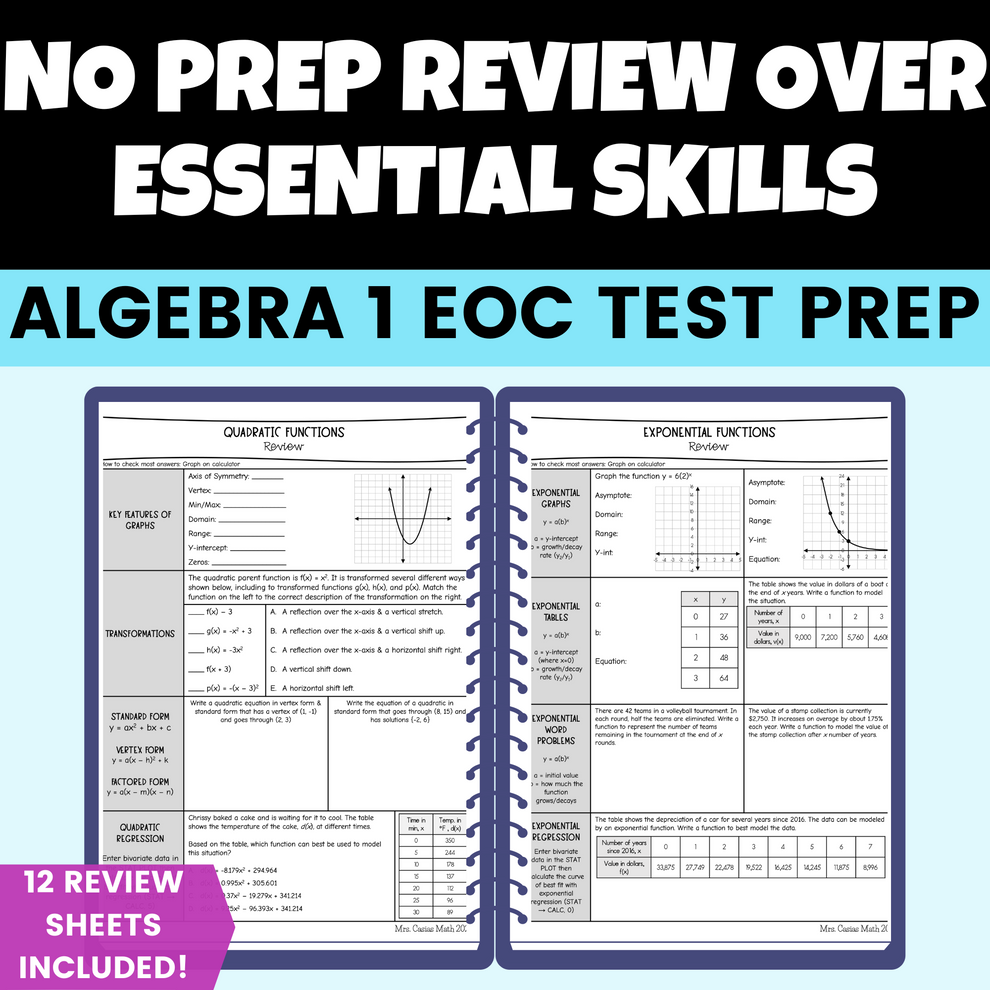 Algebra 1 Eoc Test Review Sheets Casias Math
