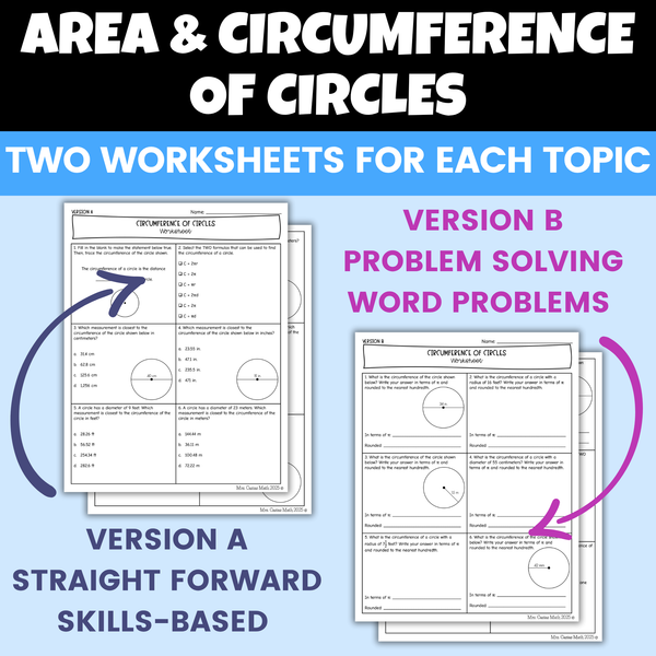 Area and Circumference of Circles Differentiated Worksheets BUNDLE 7th ...