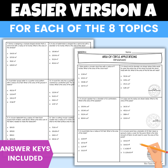 Area and Circumference of Circles Differentiated Worksheets BUNDLE 7th ...