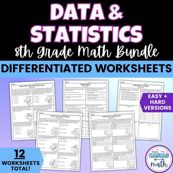 Data and Statistics Differentiated Worksheets 8th Grade Math – Casias Math