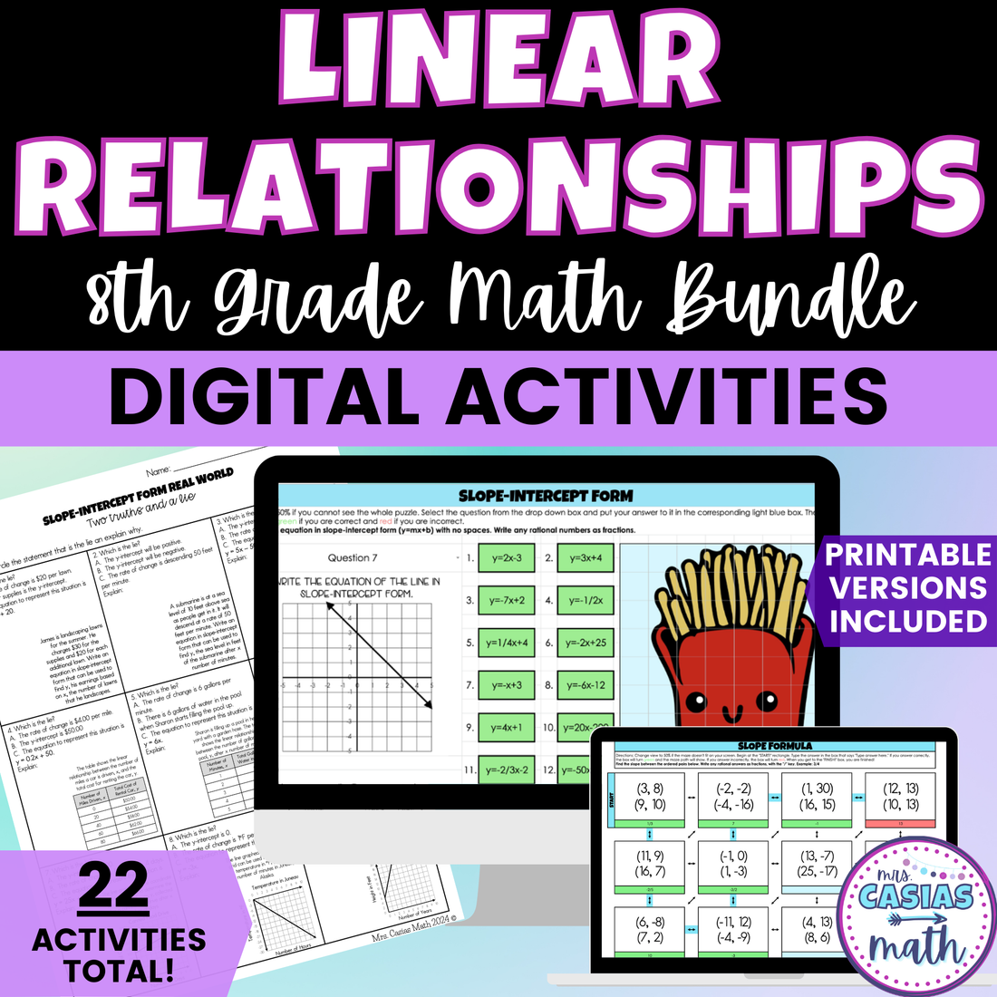 Linear Relationships Digital Activities and Worksheets 8th Grade Math ...