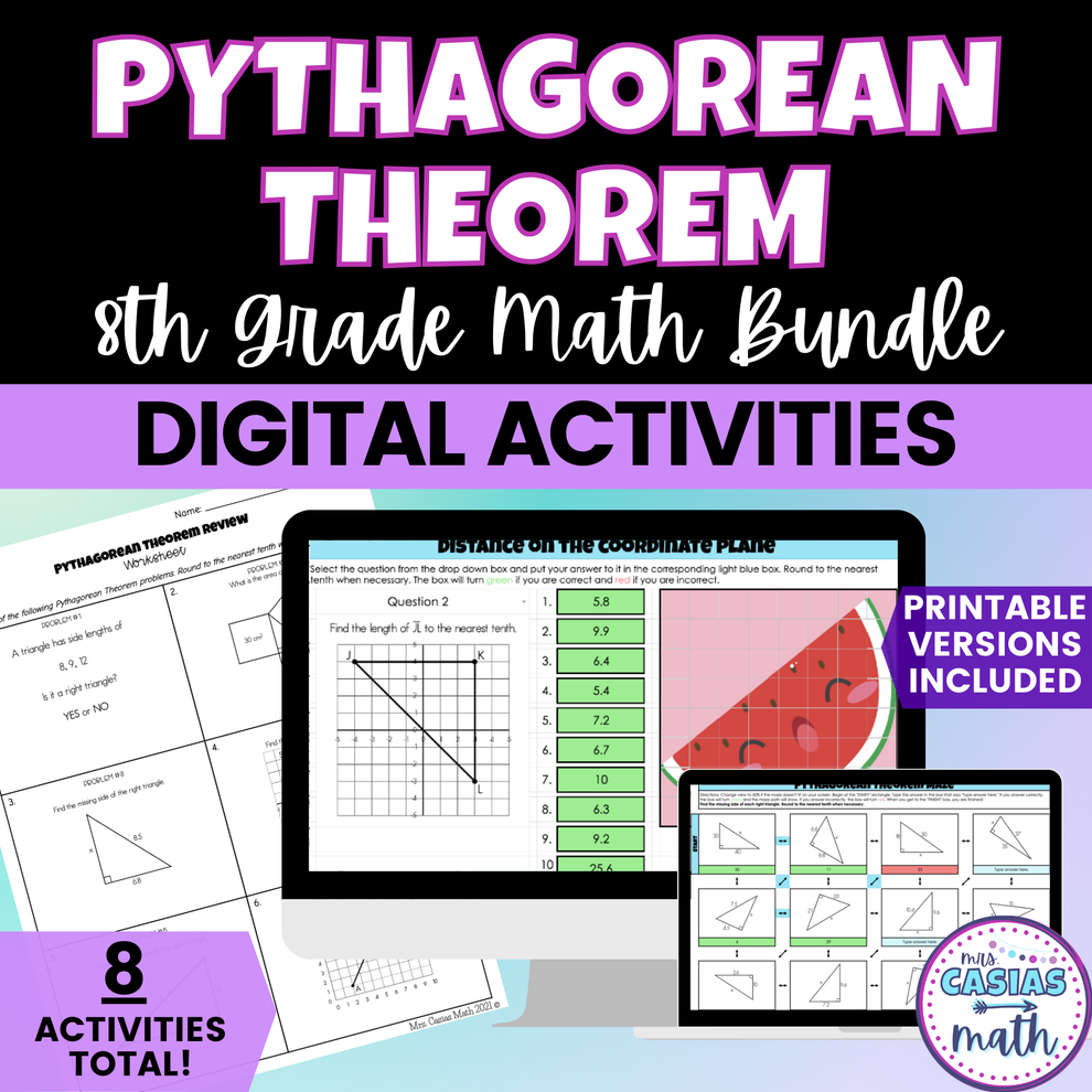 Pythagorean Theorem Digital Activities and Worksheets 8th Grade Math ...
