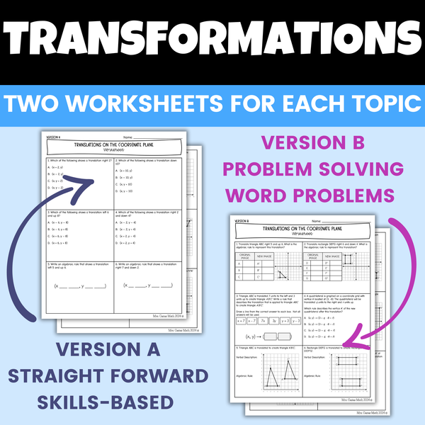 Transformations Differentiated Worksheets 8th Grade Math – Casias Math
