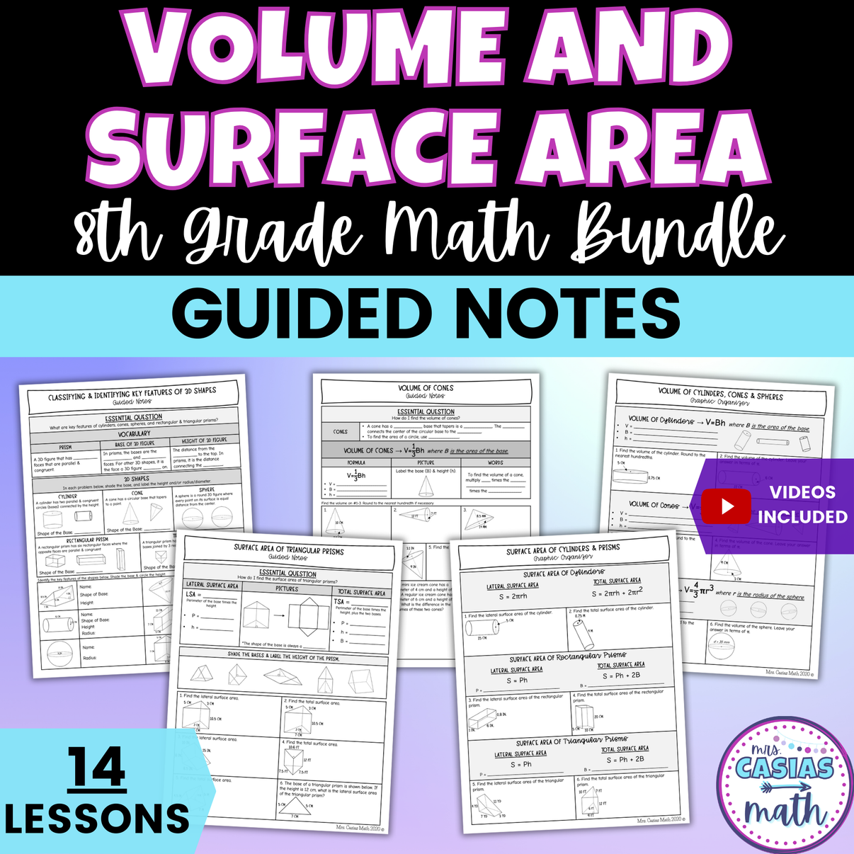 Volume and Surface Area Guided Notes Lessons 8th Grade Math – Casias Math