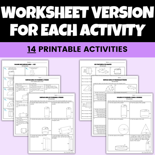 Volume and Surface Area Digital Activities and Worksheets 8th Grade Ma ...