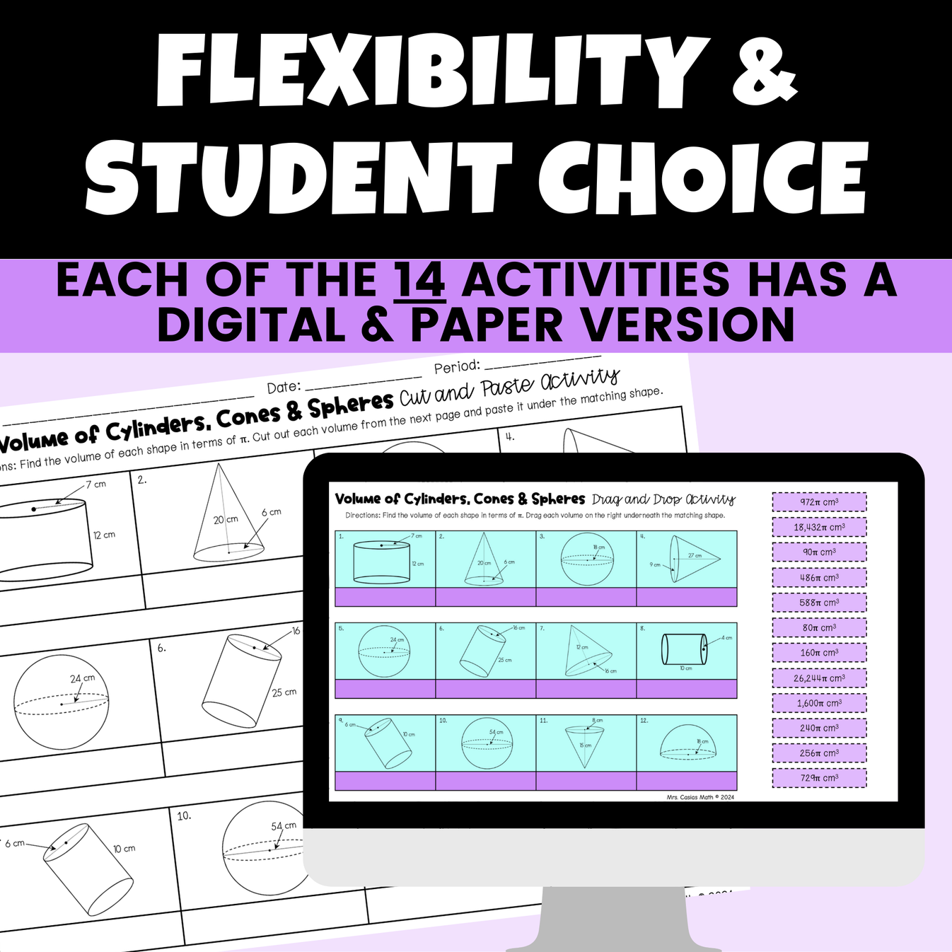 Volume and Surface Area Digital Activities and Worksheets 8th Grade Ma ...
